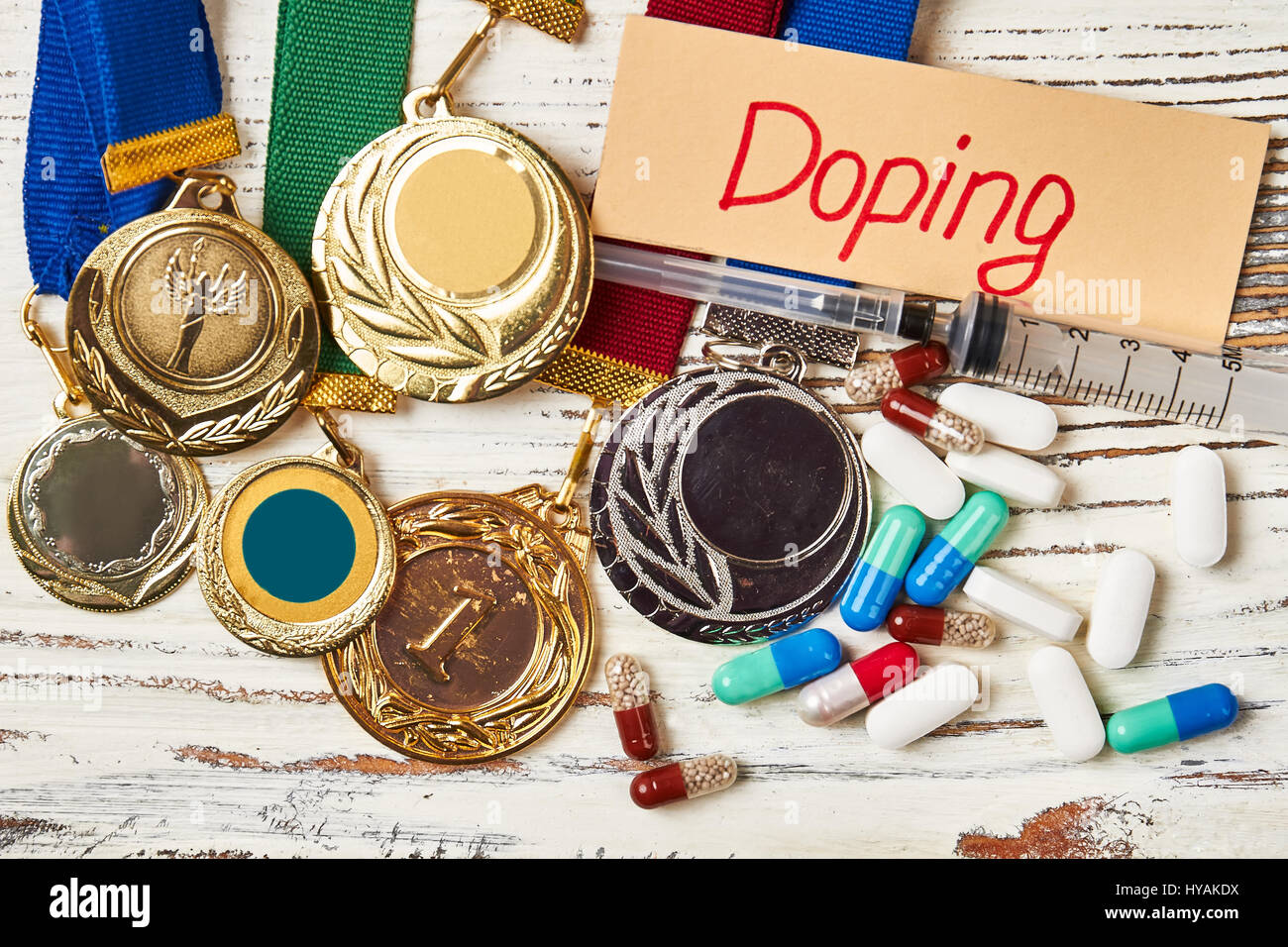 Pills, card and medals Stock Photo - Alamy