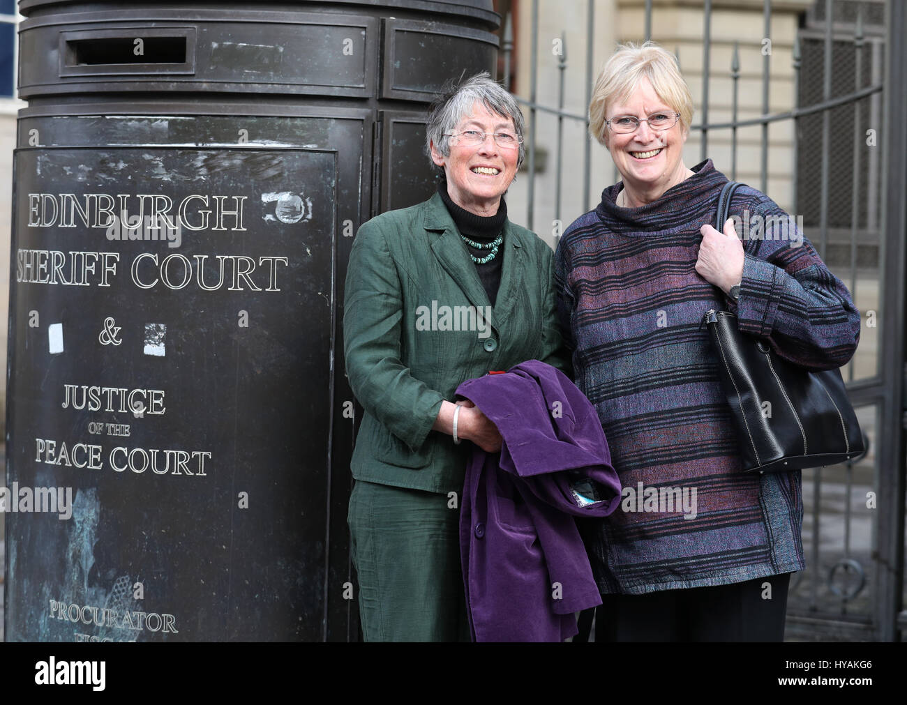 Carol Rohan Beyts, with Sue Edwards (right) outside Edinburgh Sheriff ...