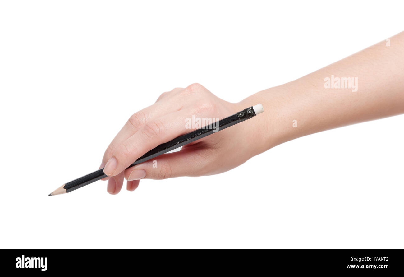 Woman hand with pencil isolated on white background Stock Photo - Alamy