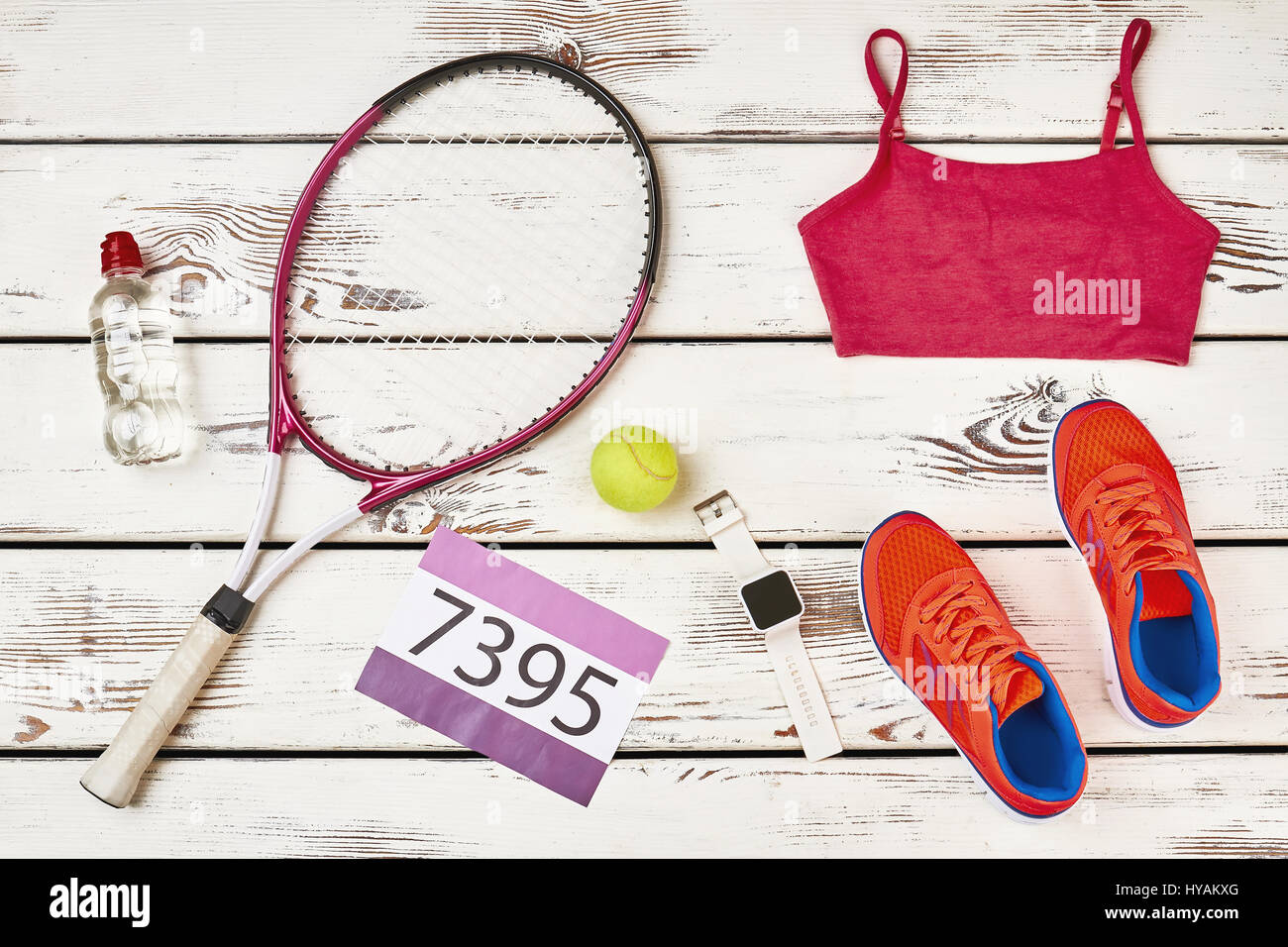 Badminton racket, watch and sportswear Stock Photo - Alamy