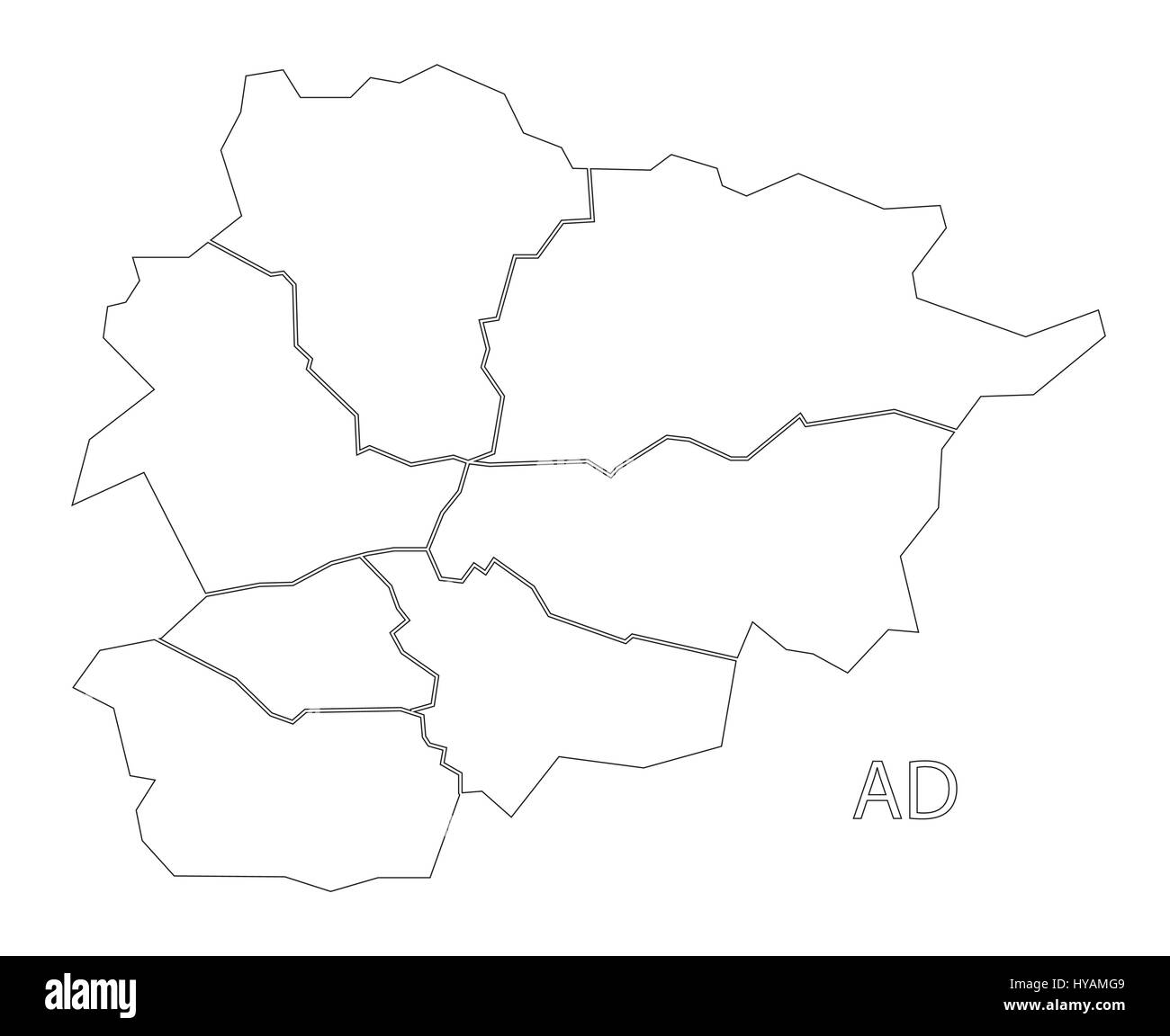 Andorra outline silhouette map illustration with districts Stock Vector ...