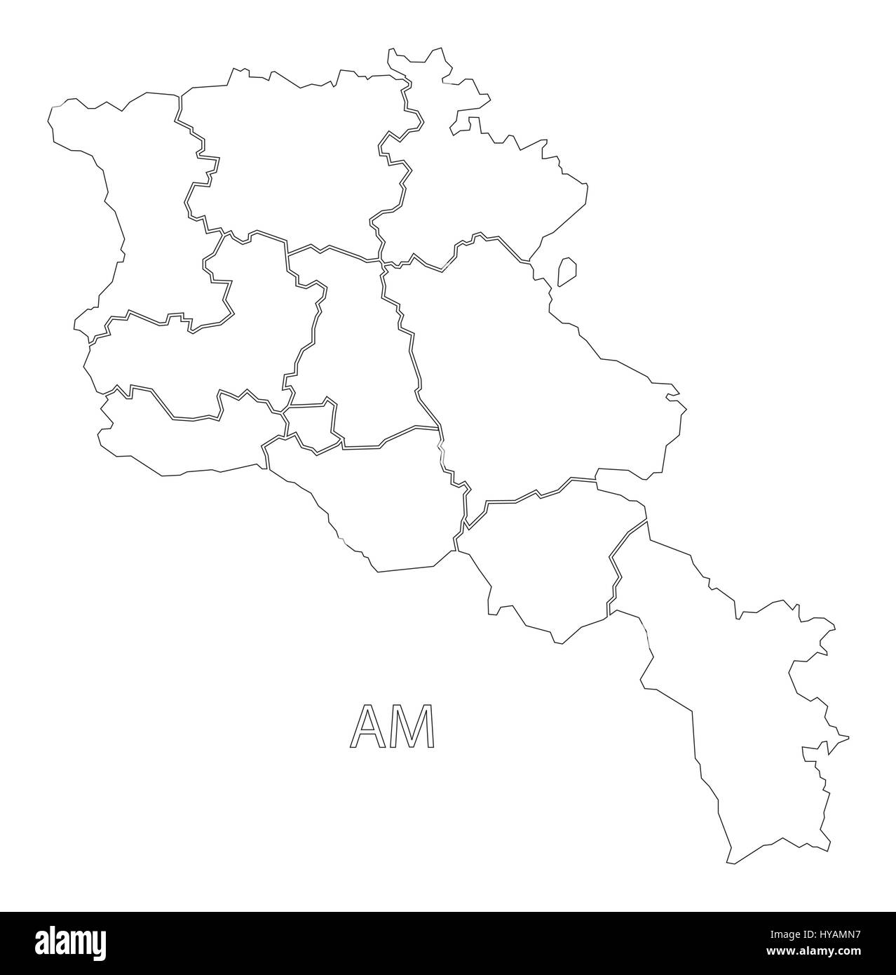 Armenia outline silhouette map illustration with regions Stock Vector ...