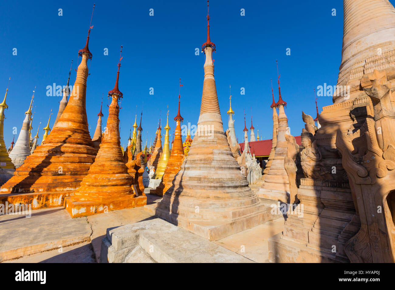 Ruins of ancient Burmese Buddhist pagodas Nyaung Ohak in the village of ...