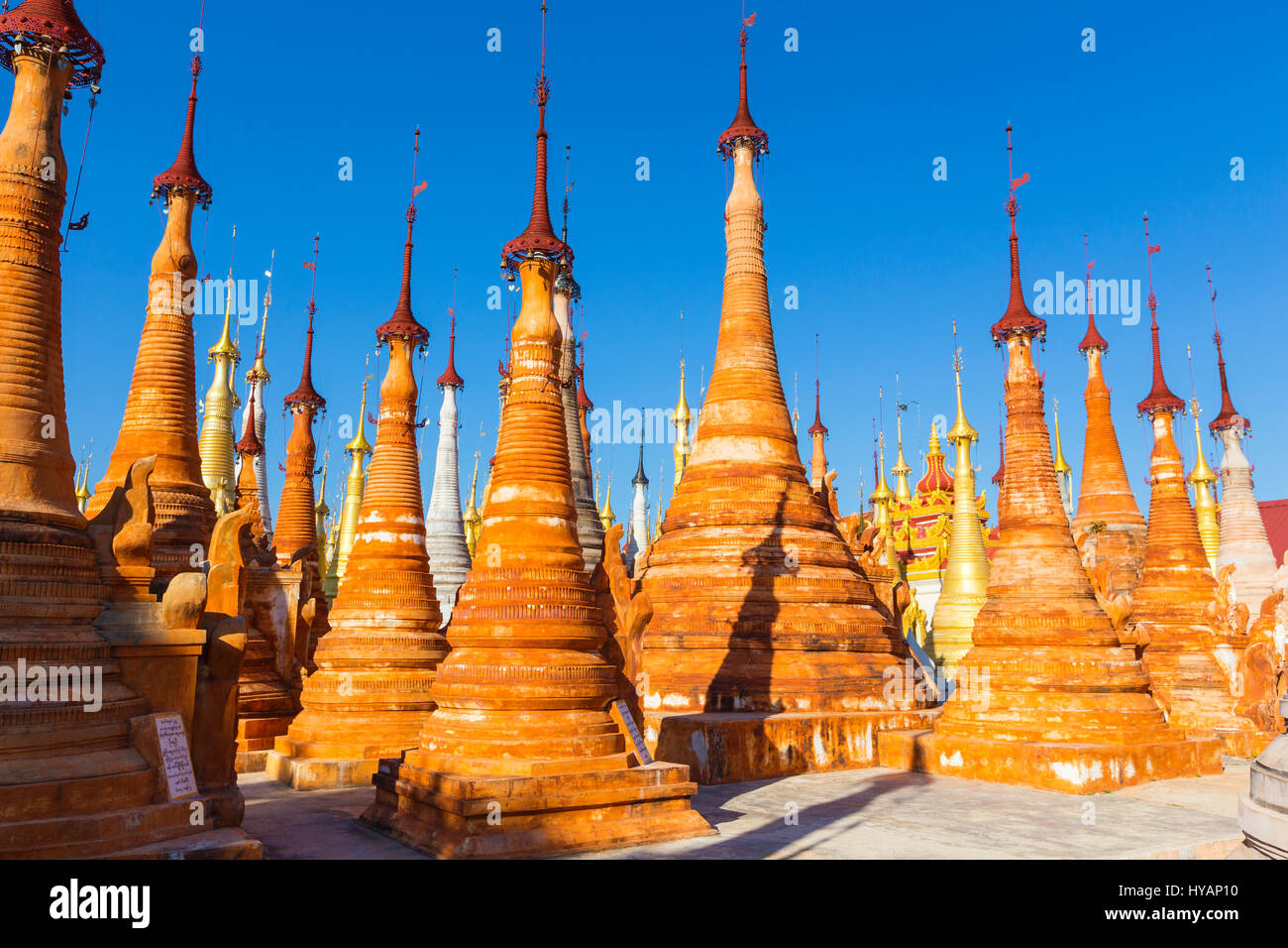 Ruins of ancient Burmese Buddhist pagodas Nyaung Ohak in the village of ...