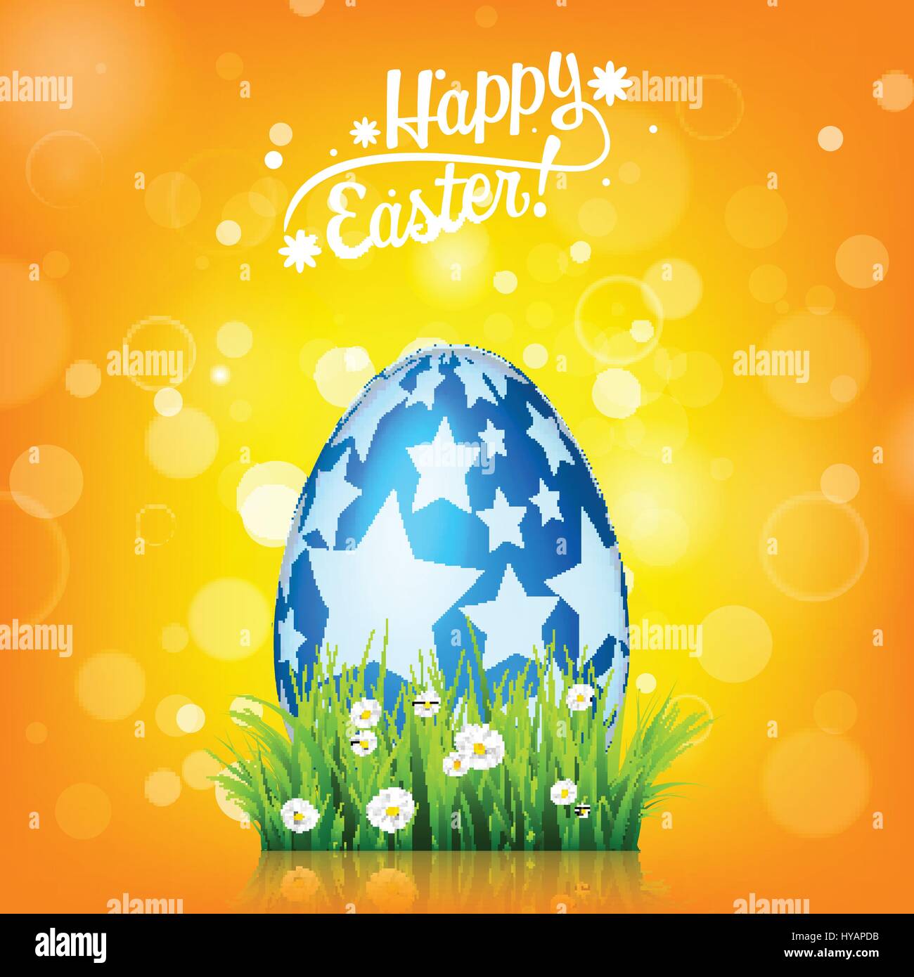 Easter egg hunt. Orange, yellow background. April holidays. Flowers and ...