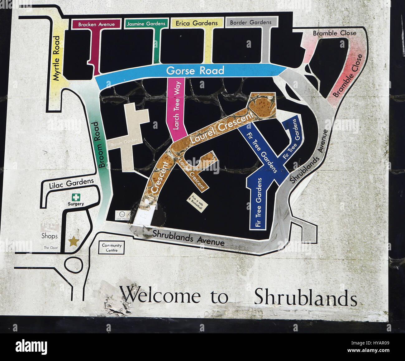 Sign for the Shrublands estate in Croydon close to the bus stop in ...