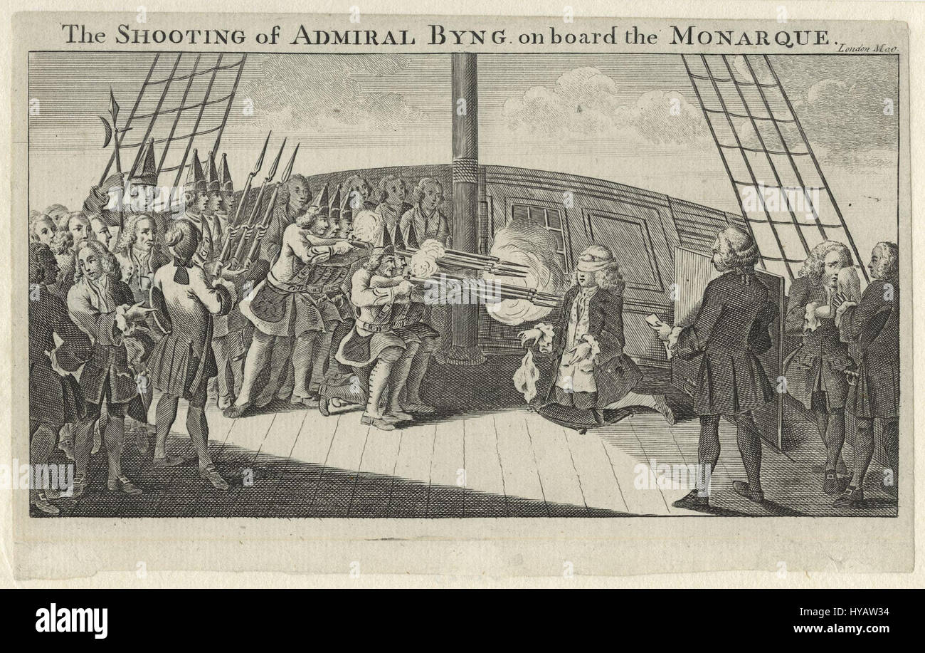 This artwork depicts the historical execution of Admiral John Byng in ...