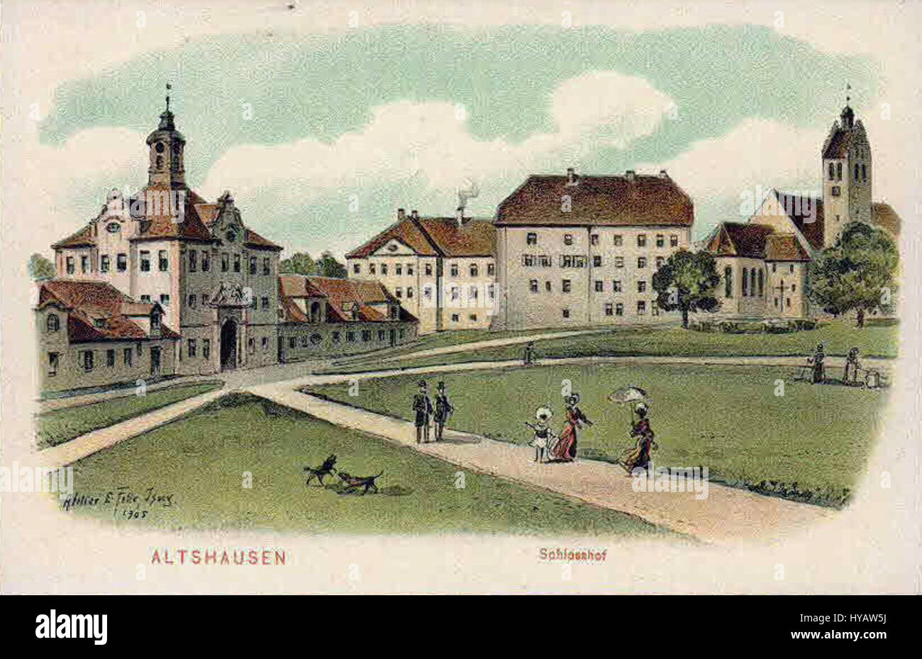 Felle Altshausen Schlosshof depicts a historical scene in the courtyard ...