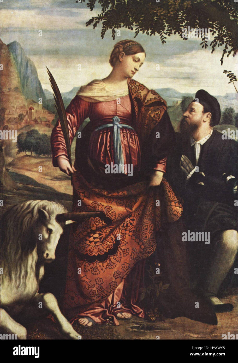 This painting attributed to Moretto da Brescia is a classical example ...