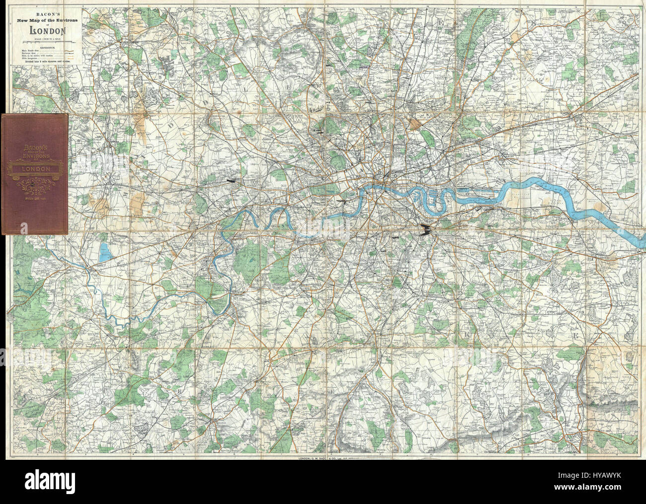 A detailed 1895 pocket map of London and its surrounding areas, created ...
