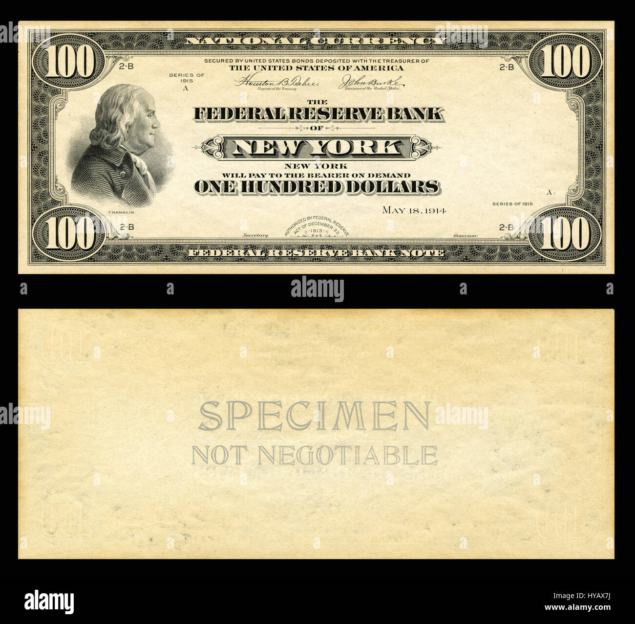 This is a proof note for a 1915 $100 Federal Reserve Bank Note ...