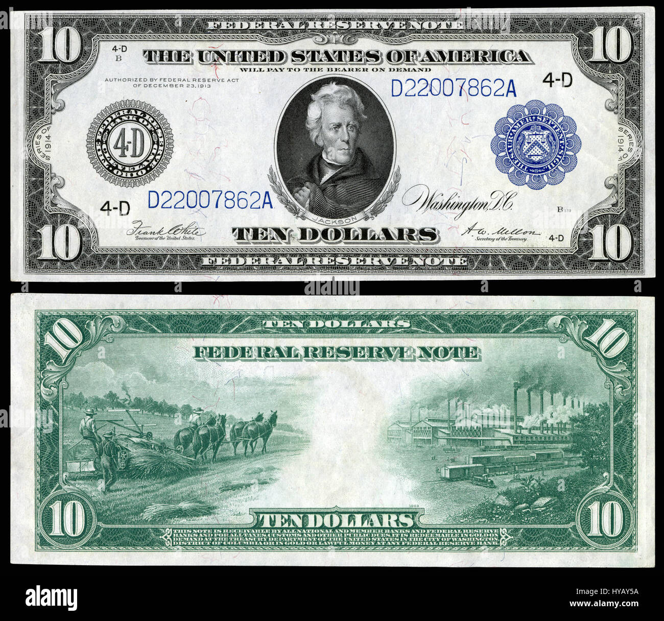 The US $10 Federal Reserve Note (FRN) from 1914 is a historical ...