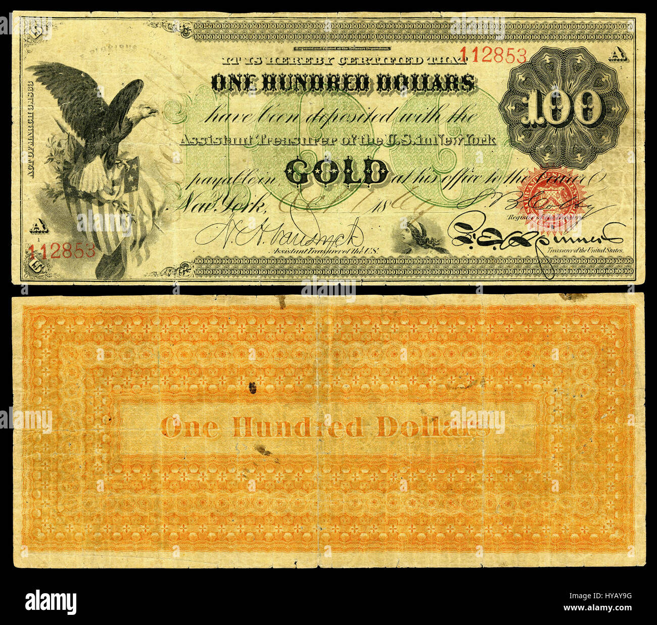 The 1863 $100 GC (General Certificate) note, issued in the United ...