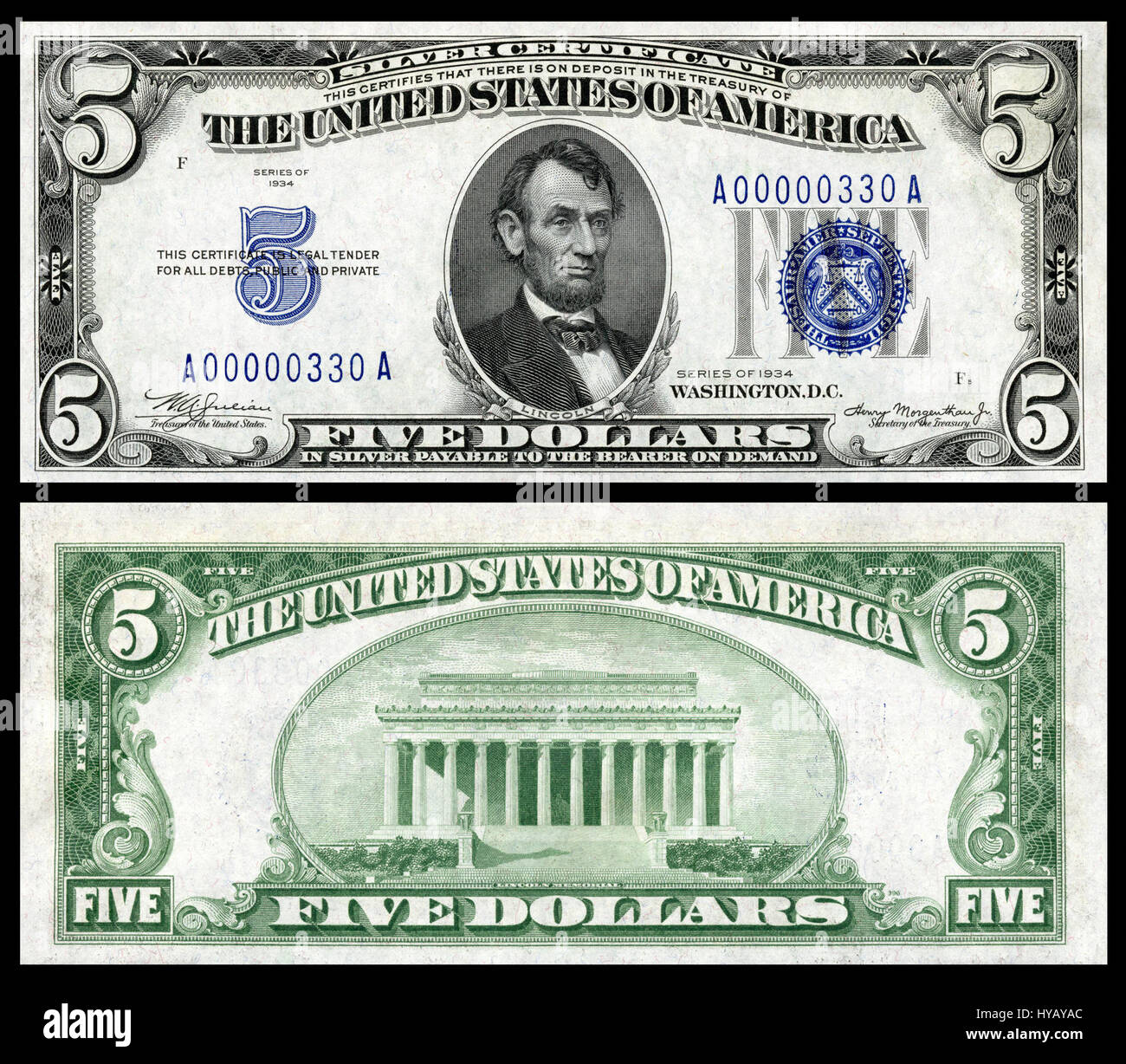 This is a reference to a specific U.S. banknote from 1934, a $5 note ...