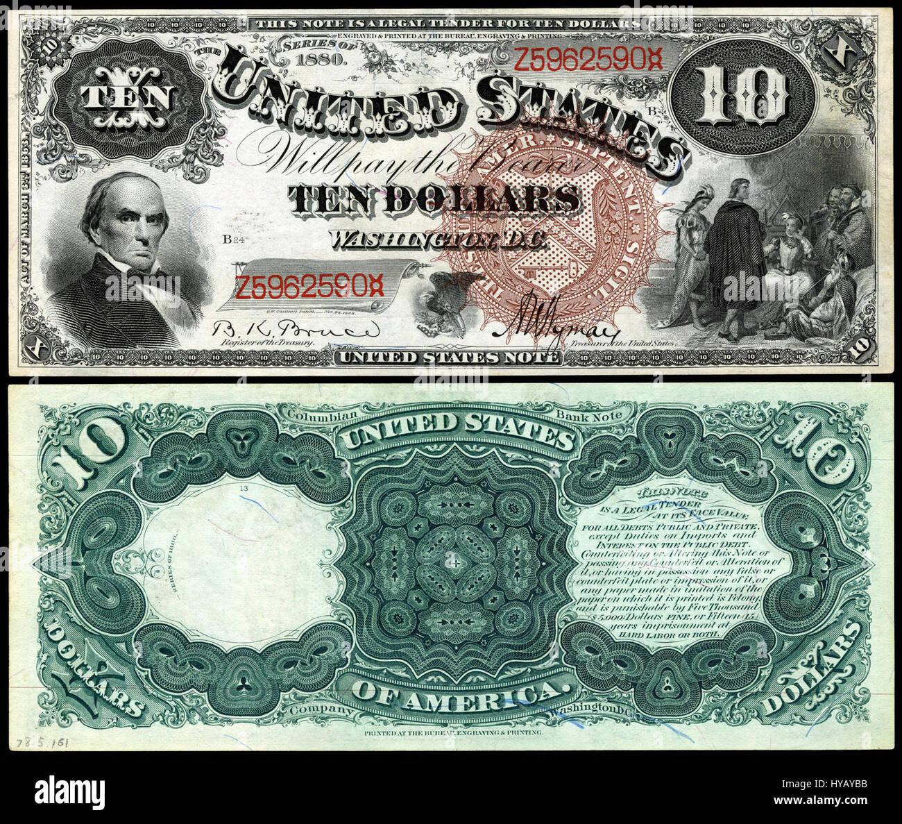 The US $10 LT 1880 Fr 102 is a historical banknote from 1880, featuring ...