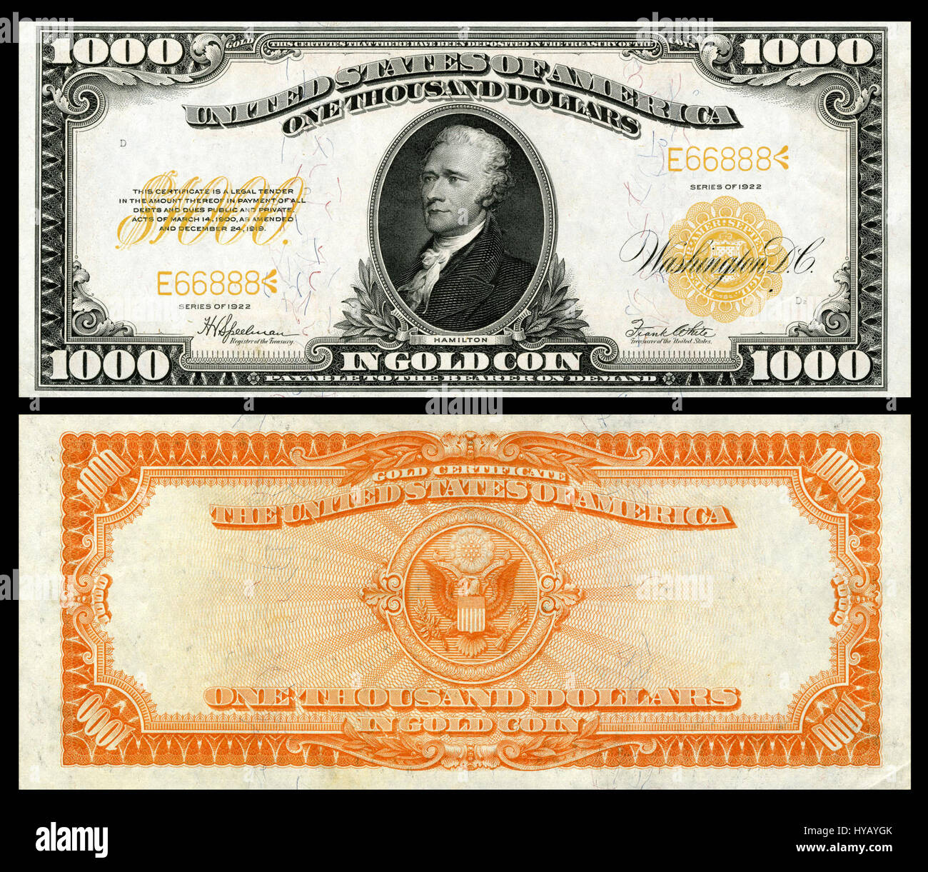 The US $1000 GC (Gold Certificate) from 1922, series FR 1220, is a rare ...