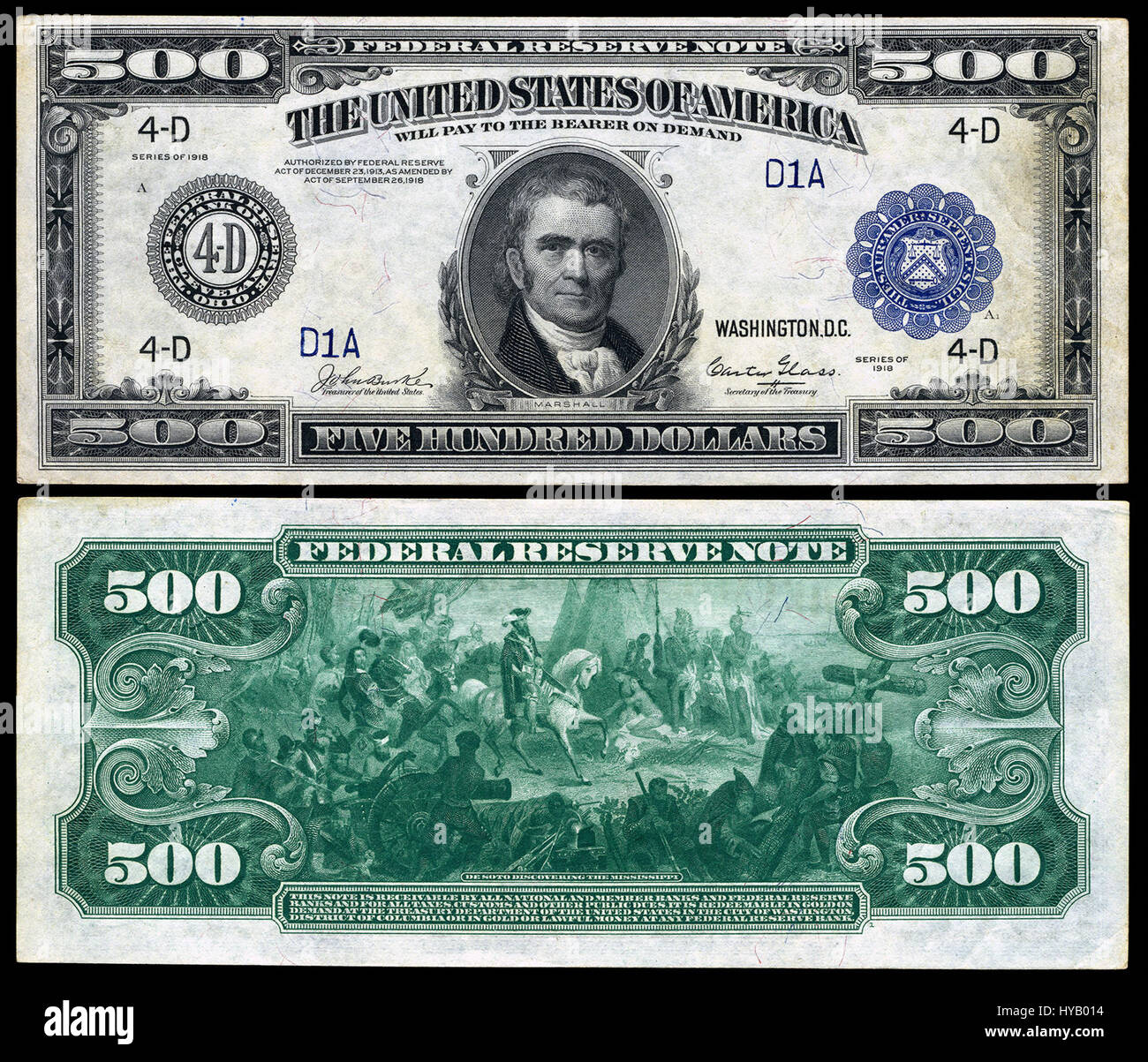 The US $500 Federal Reserve Note from 1918, known for its distinctive ...