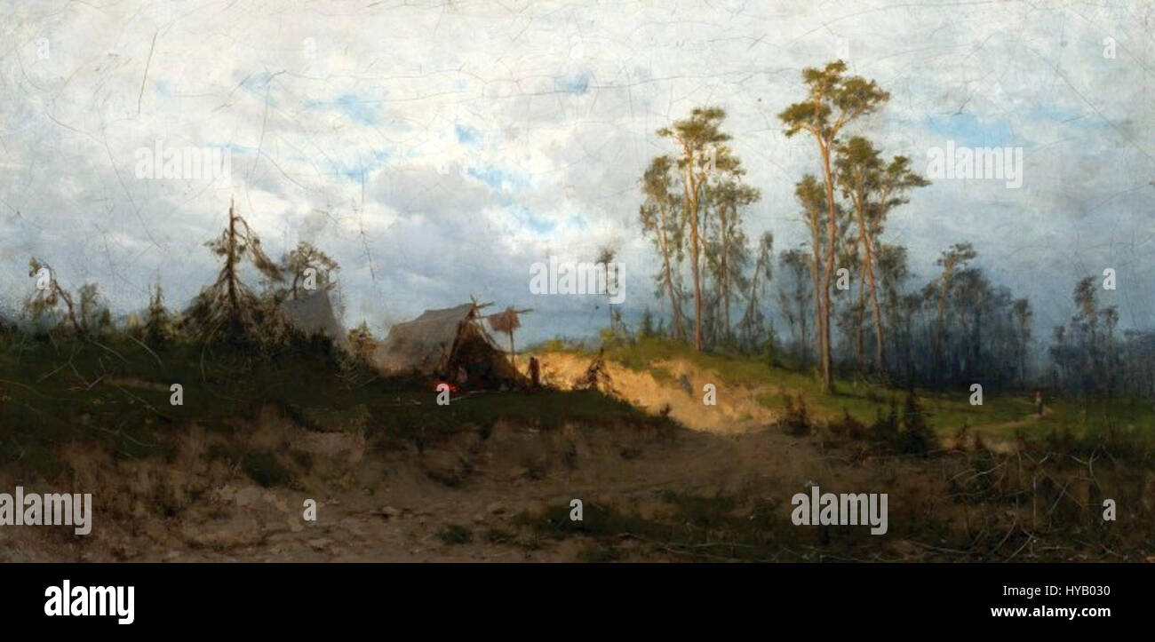 The painting 'Gypsy Encampment' by Sidorowicz depicts a group of Romani ...