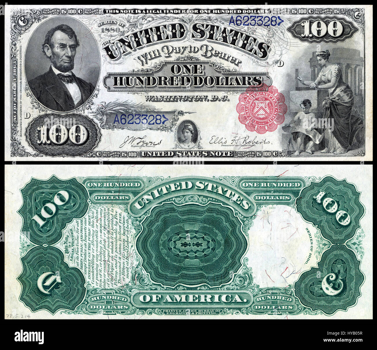 This historical banknote, issued in 1880, is a representation of late ...