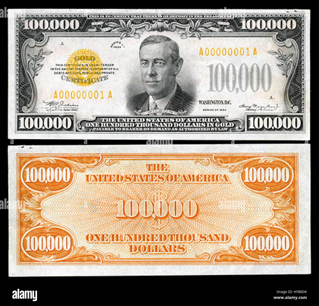 The US $100,000 bill, series 1934, is one of the most famous high ...