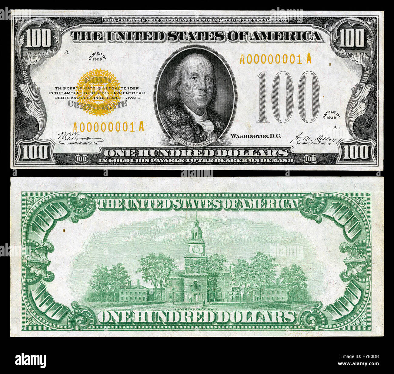 The 1928 U.S. $100 GC (Government Certificate) series, known for its ...
