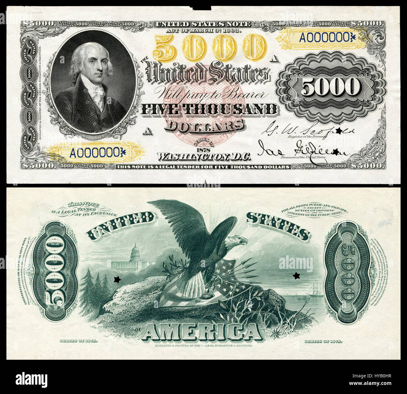 This refers to a proof of a banknote issued in 1878 with a value of US ...