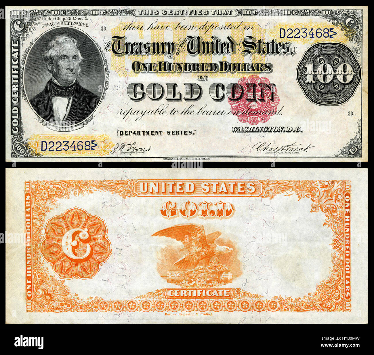 The US $100 Gold Certificate from 1882 is a historical American ...
