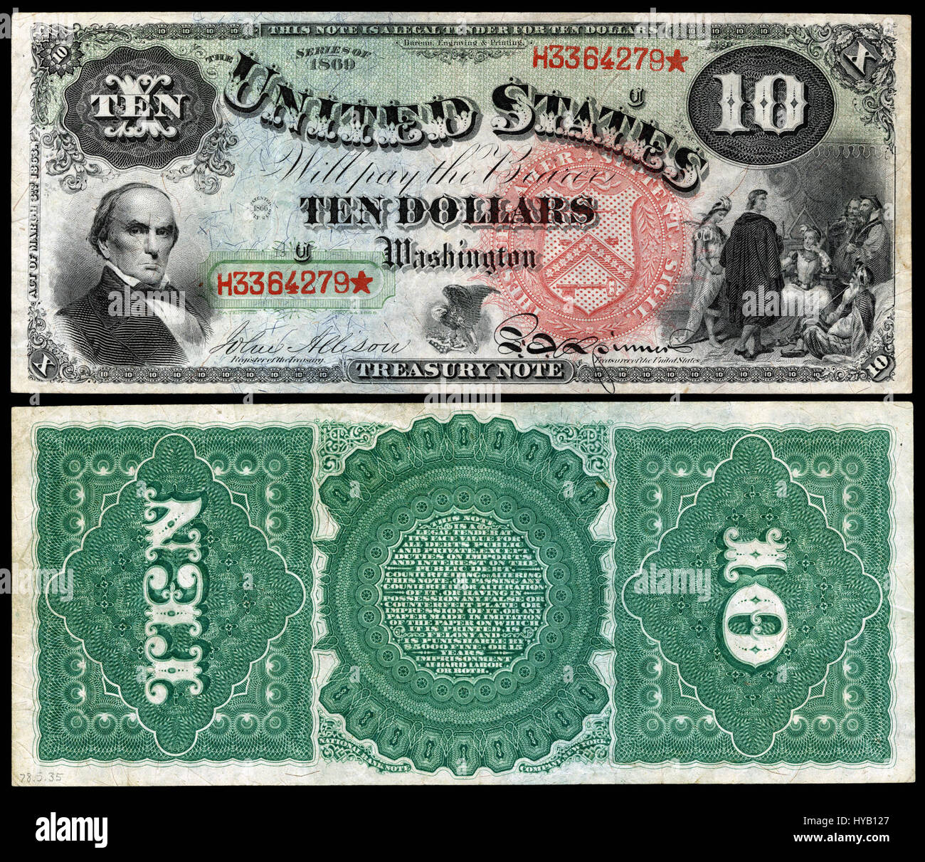 This 1869 US $10 note, Series of 1869, is a part of American currency ...
