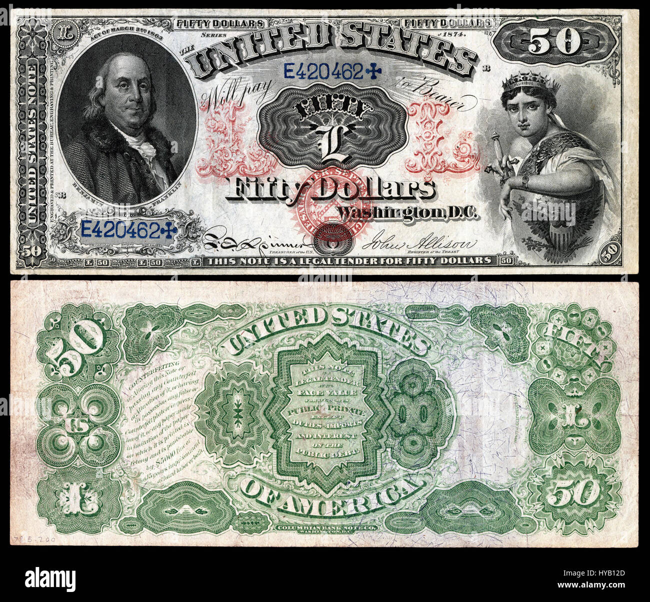 The U.S. $50 Legal Tender Note from 1874 (Fr. 152) is a historical ...