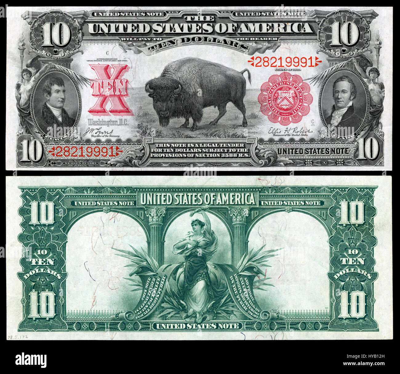 The US $10 Legal Tender Note from 1901 (Fr.114) features a bison at the ...