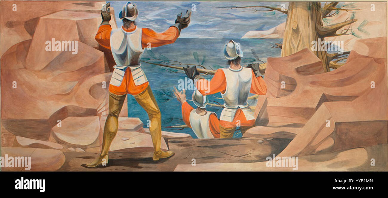 This historical depiction illustrates the moment when Spanish ...