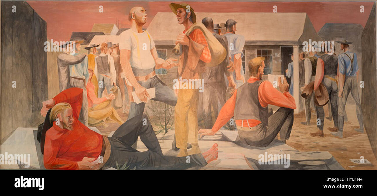 The 'Pioneers Receiving Mail' painting depicts early settlers receiving ...