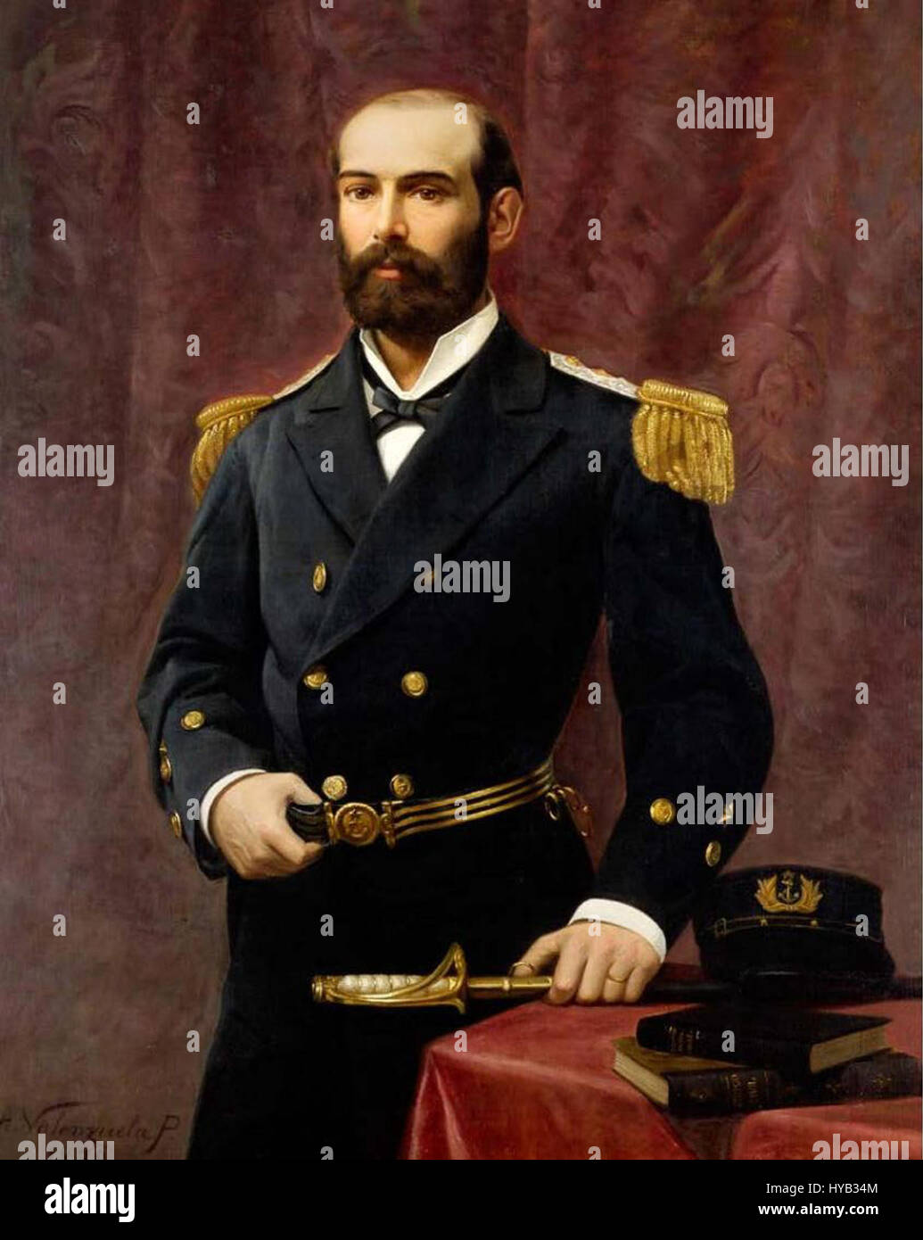 This portrait of Arturo Prat, painted by Valenzuela Puelma, honors the ...