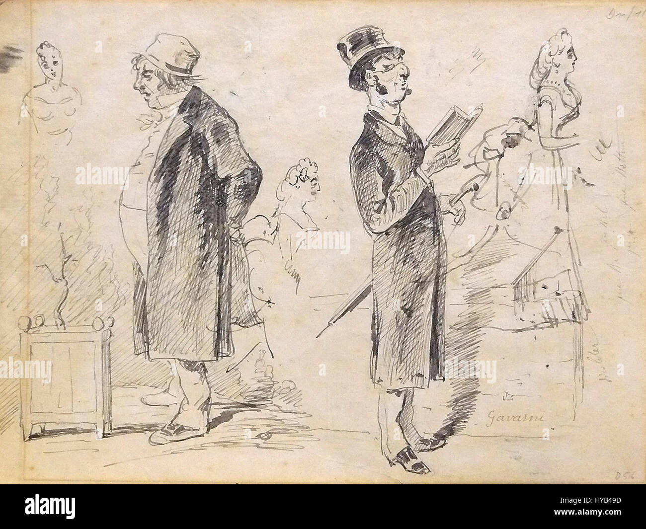 'Etude de personnages' by Gavarni, attributed to the artist, is an ink ...