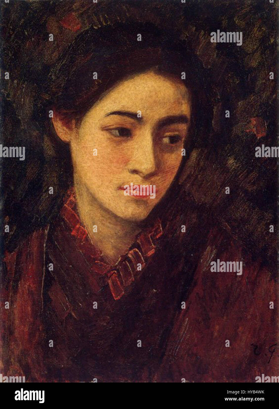 This portrait by Fujishima Takeji depicts a woman in a delicate and ...