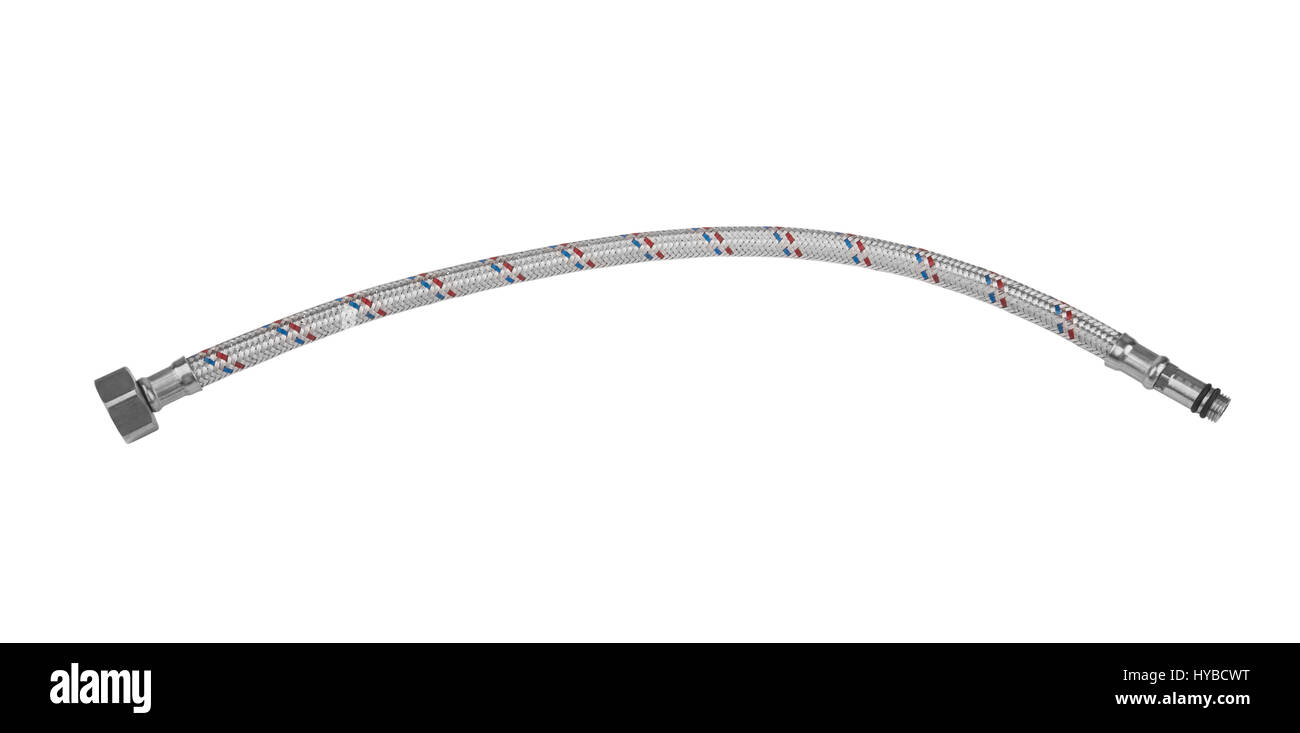 water braided metal hose with connecting internal screw isolated on ...