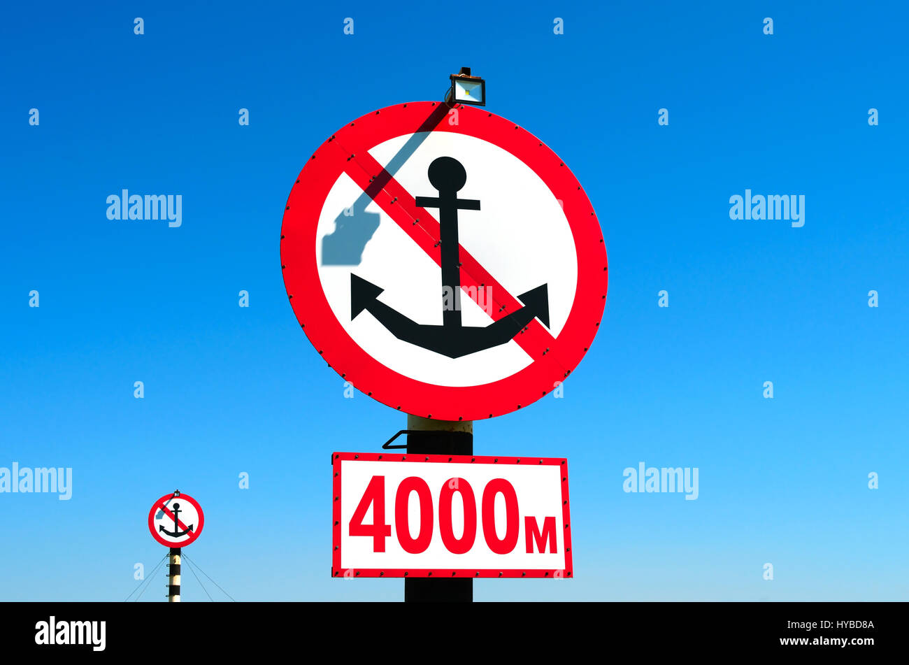 Prohibiting signs for ships on the seashore Stock Photo - Alamy
