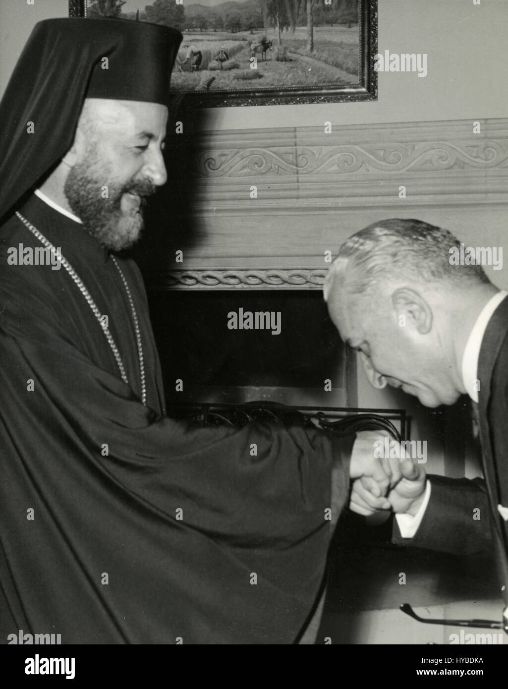 Archbishop Makarios of Cyprus has his hand kissed Stock Photo - Alamy