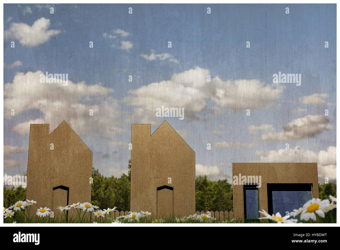 3d illustration of cardboard houses Stock Photo - Alamy