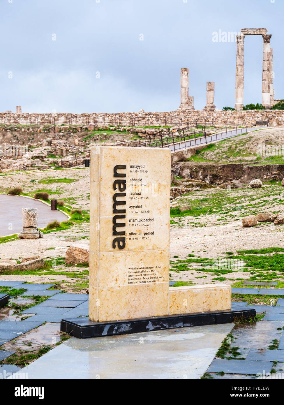 AMMAN, JORDAN - FEBRUARY 18, 2012: monuments at Amman Citadel in winter ...