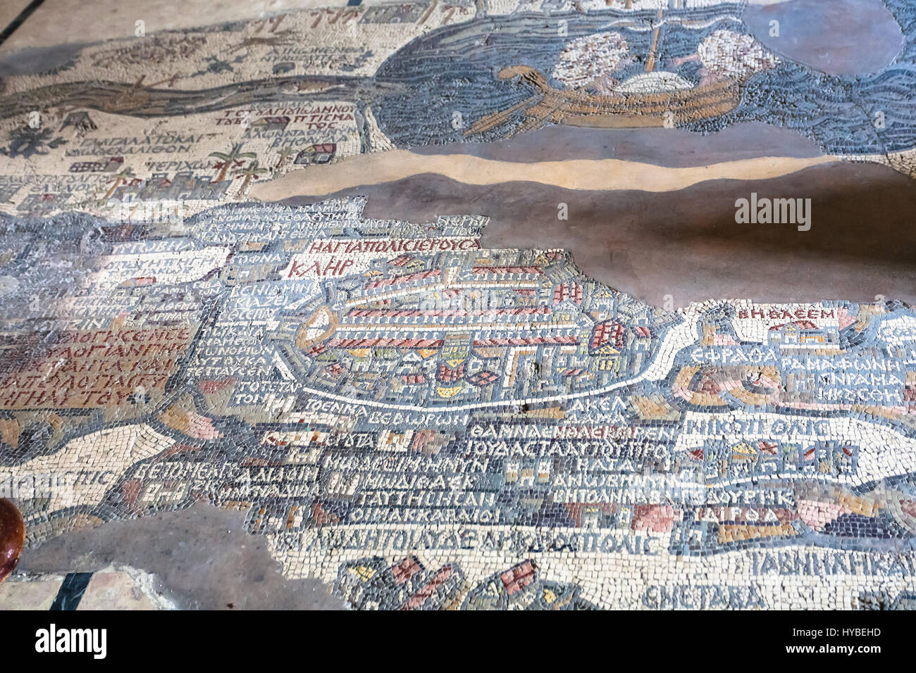 The Madaba map mosaic in St George church in Madaba, Jordan Stock Photo ...