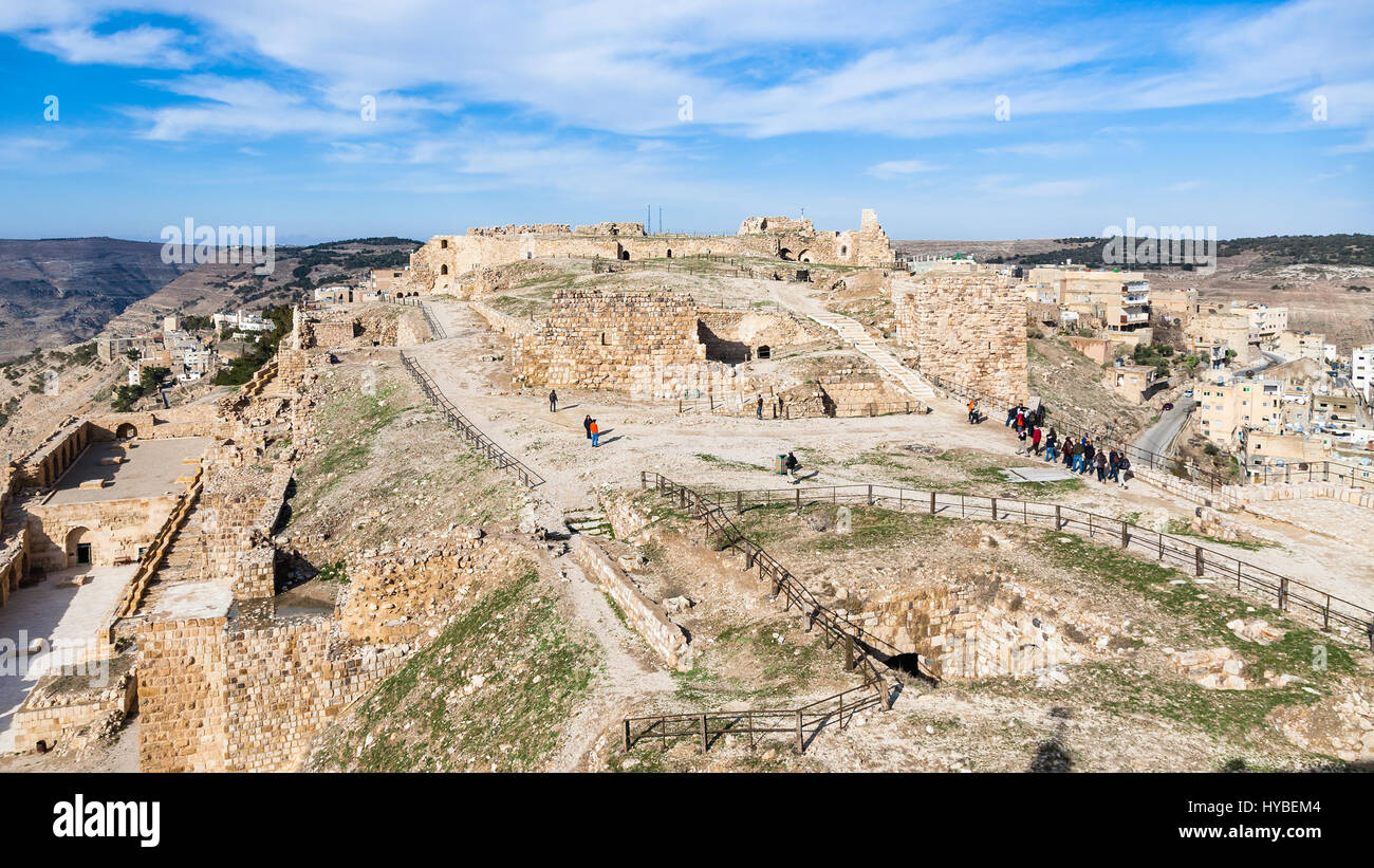AL-KARAK, JORDAN - FEBRUARY 20, 2012: tourists on upper court of ...