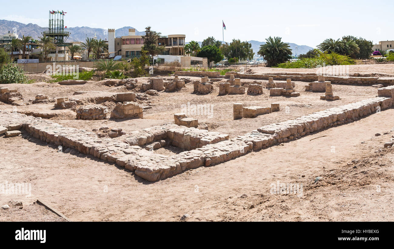 AQABA, JORDAN - FEBRUARY 23, 2012: city walls of medieval Islamic town ...