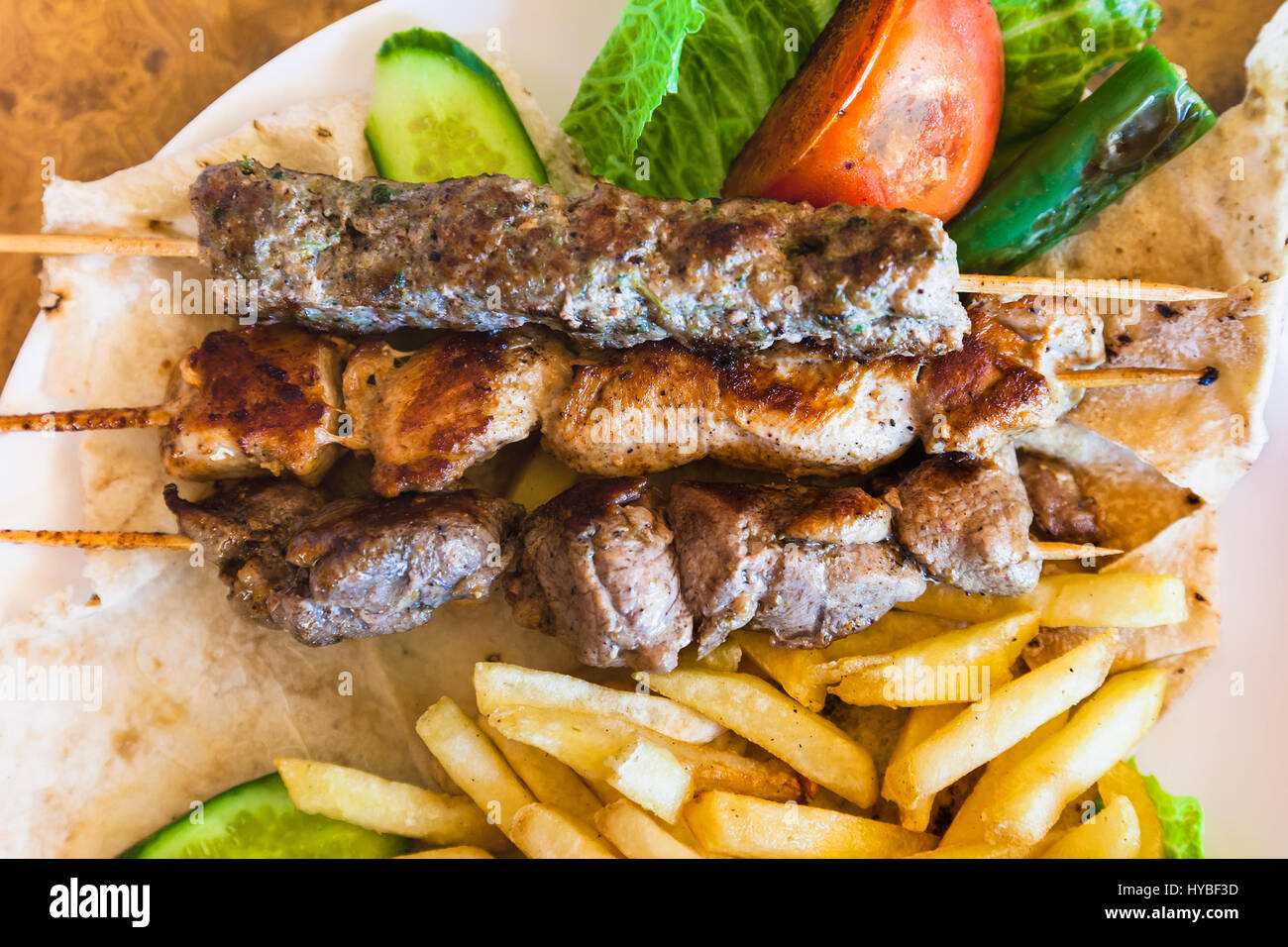 Travel to Middle East country Kingdom of Jordan - top view of skewers ...