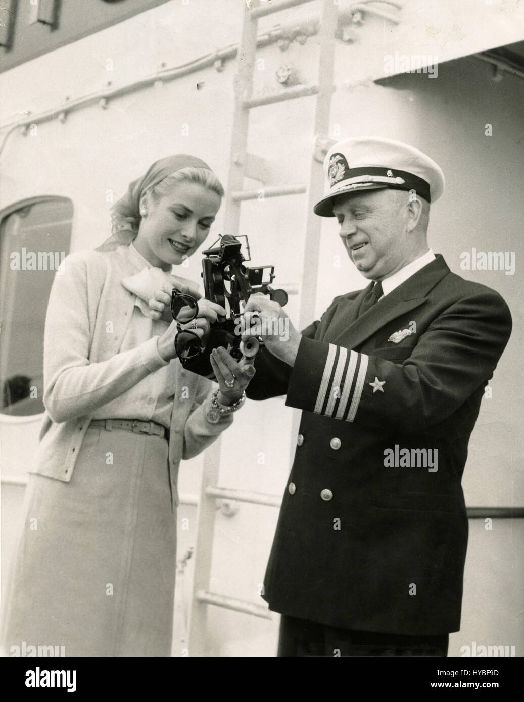 American actress Grace Kelly with Captain Nelson of the SS Constitution ...