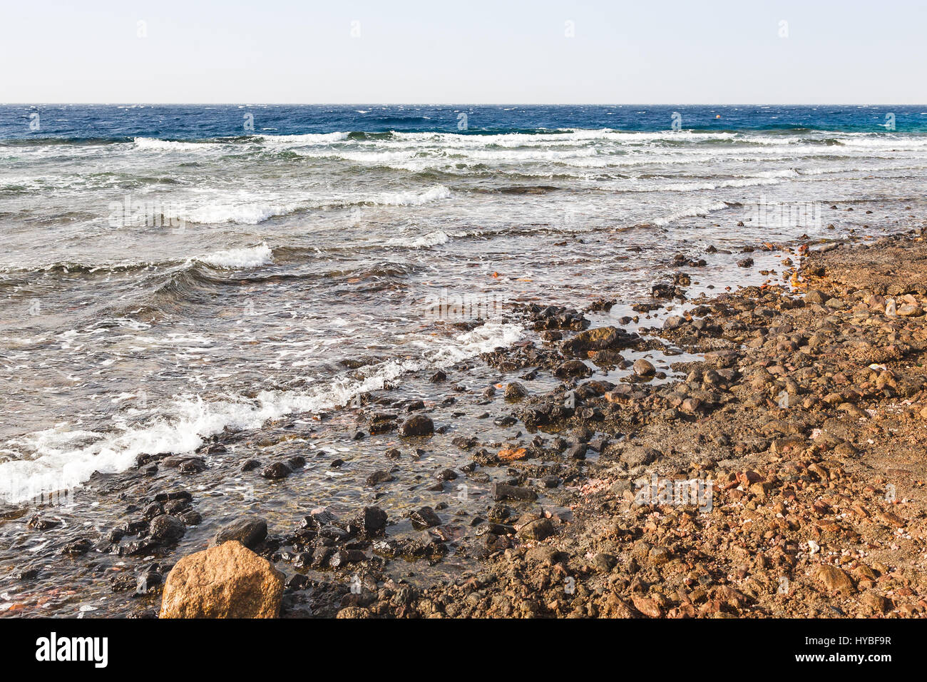 Travel to Middle East country Kingdom of Jordan - dirty beach near ...