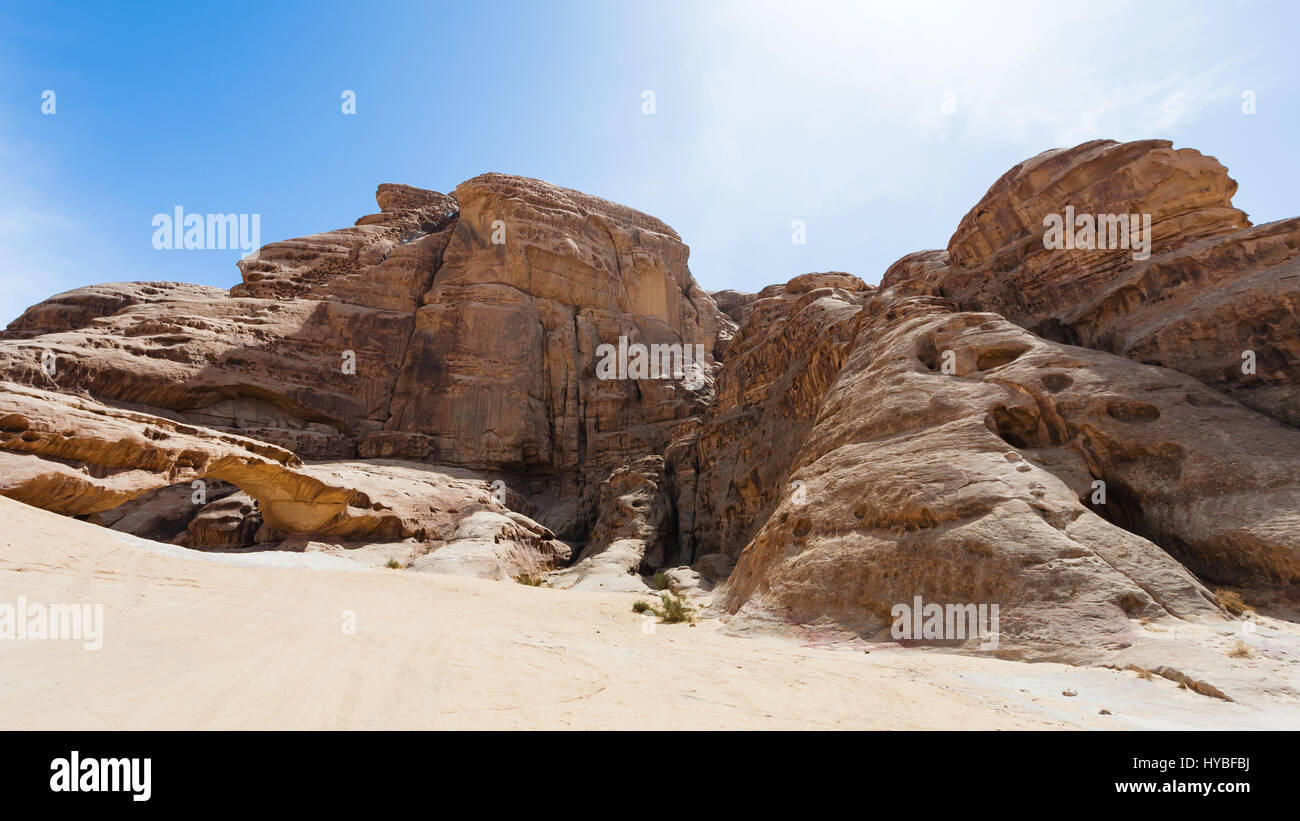 Travel to Middle East country Kingdom of Jordan - old rocks in Wadi Rum ...