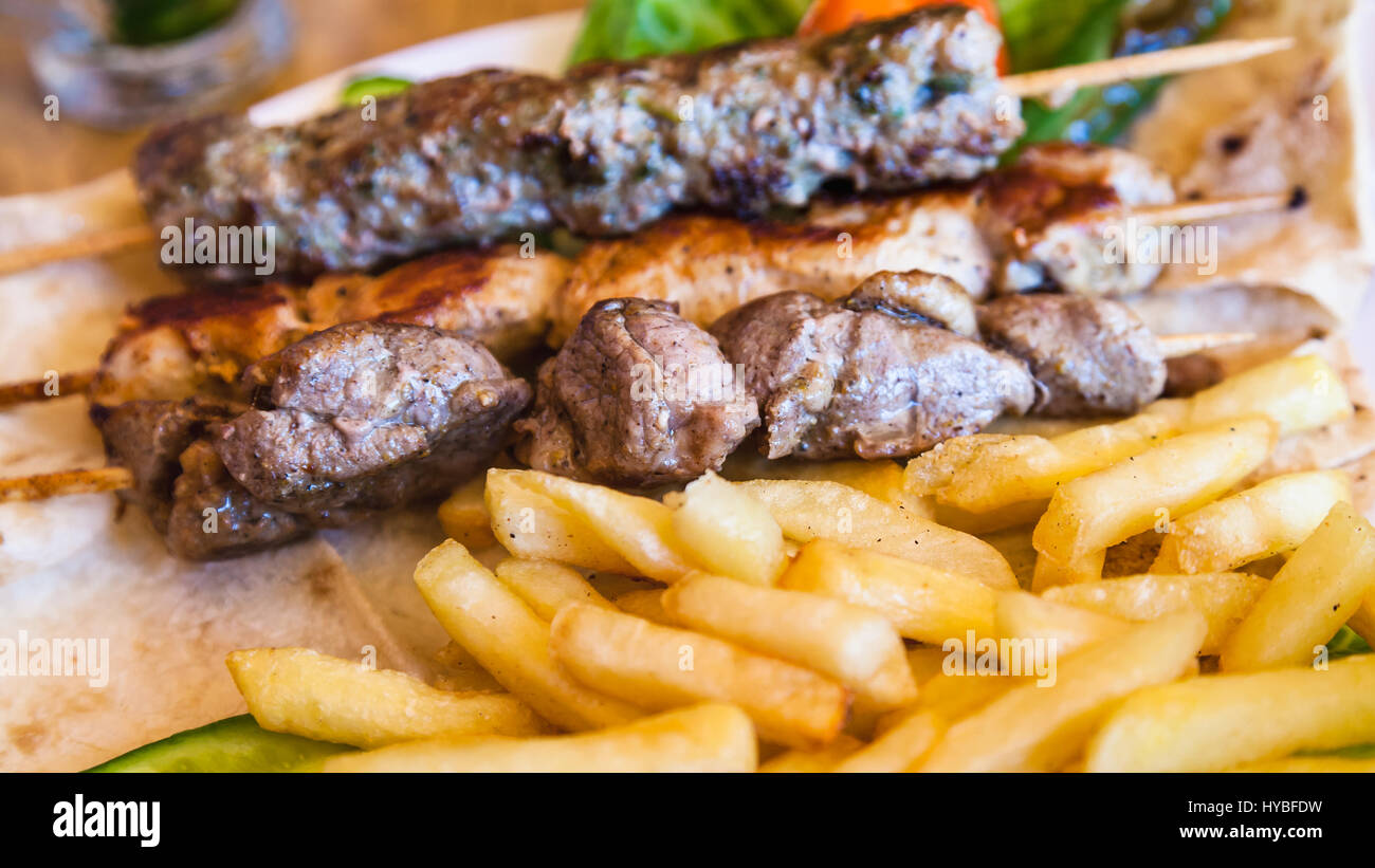 Travel to Middle East country Kingdom of Jordan - skewers with various ...