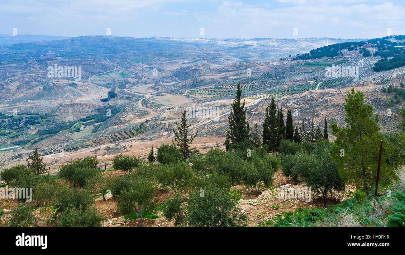 Travel to Middle East country Kingdom of Jordan - panorama of Holy Land ...