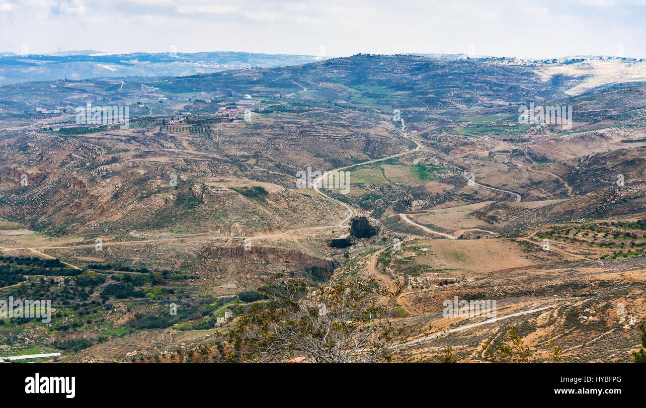 Travel to Middle East country Kingdom of Jordan - above view of rural ...